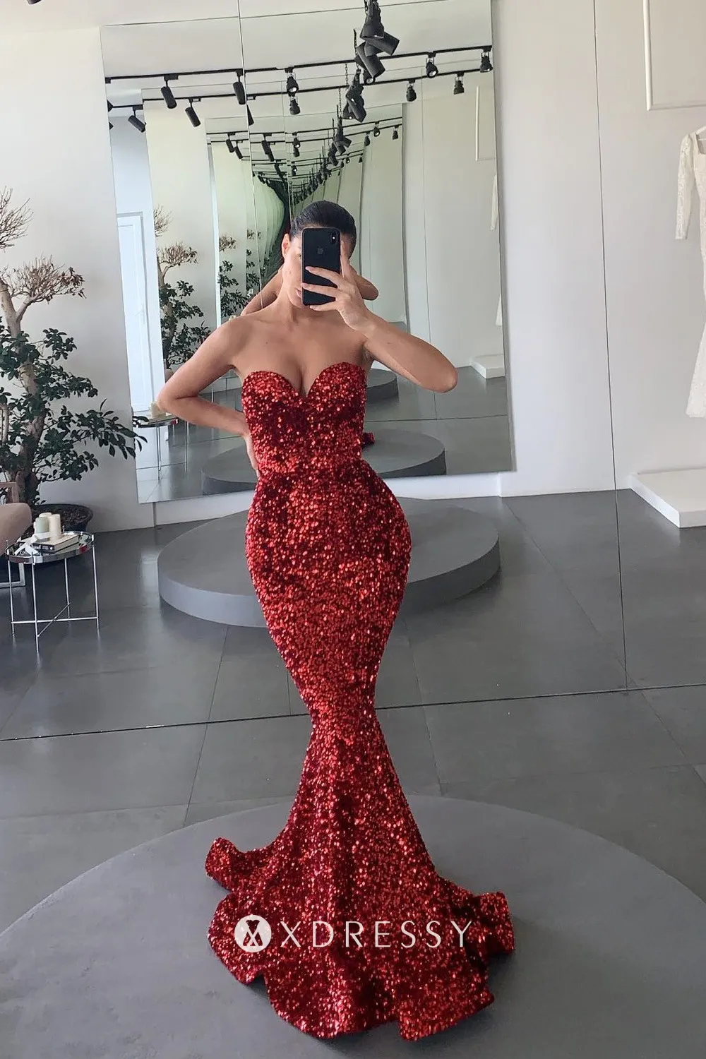 Shining Dark Red Sequin Sweetheart Neck Mermaid Dress - Xdressy