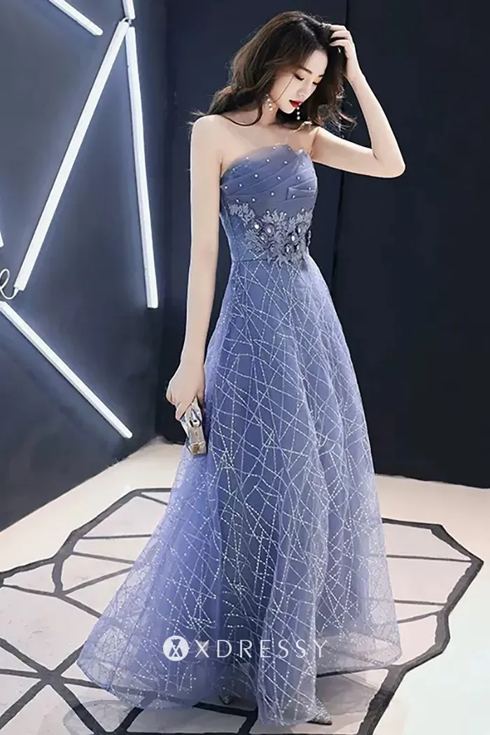 Sparkle Mesh Sequined Lace Applique Prom Gown - Xdressy