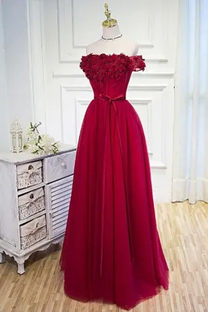 Ruby Red Off-the-shoulder Beaded Waist Prom Dress - Xdressy