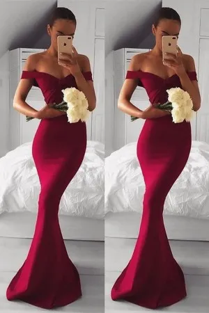 Red Satin Strapless Ruffled Mermaid Long Prom Dress - Xdressy