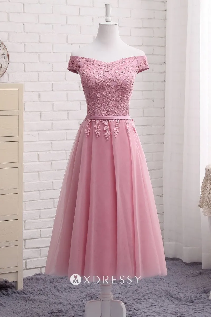 Tea-length Lace Appliqued Pink Homecoming Dress - Xdressy