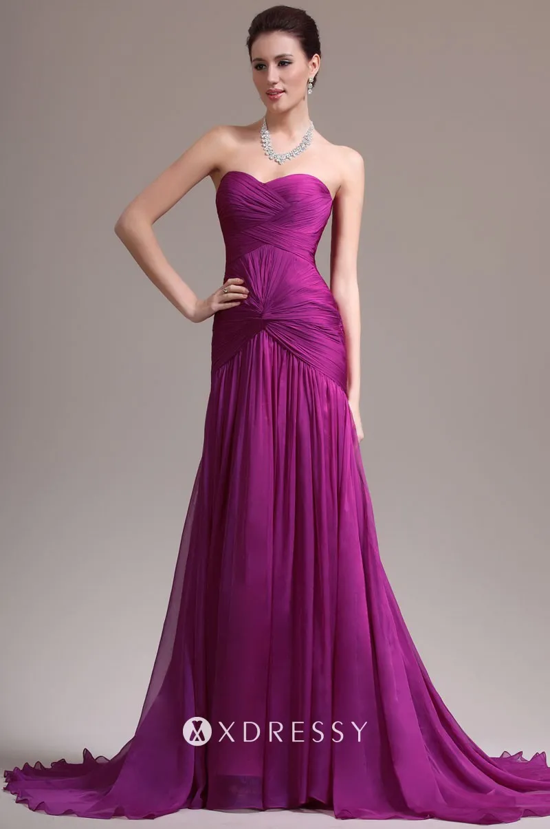 Strapless Twisted Pleated Magenta Long Prom Dress - Xdressy