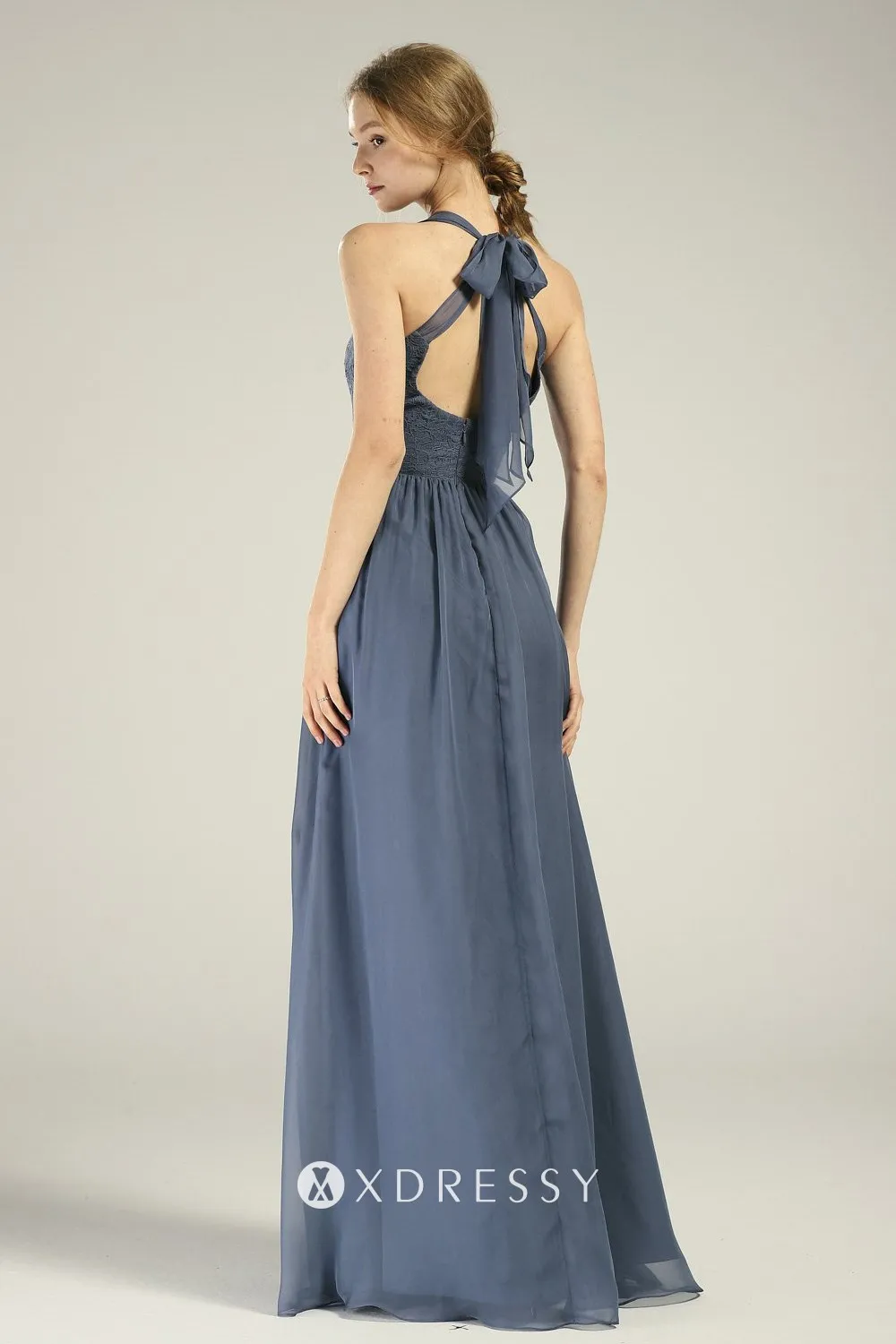 Flowy Adjustable Straps Steel Blue Bridesmaid Dress - Xdressy