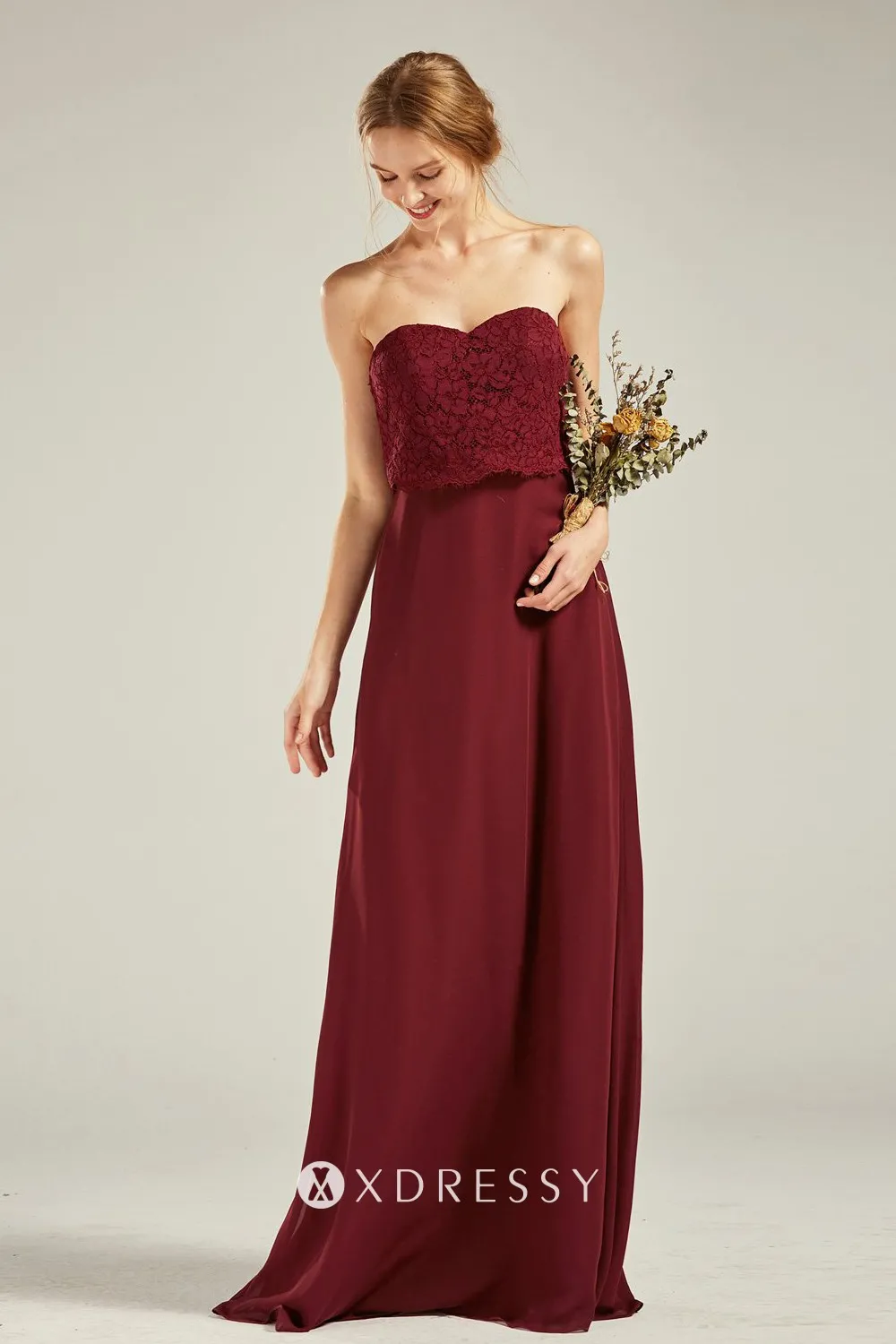 Merlot Sweetheart Column Long Bridesmaid Dress - Xdressy