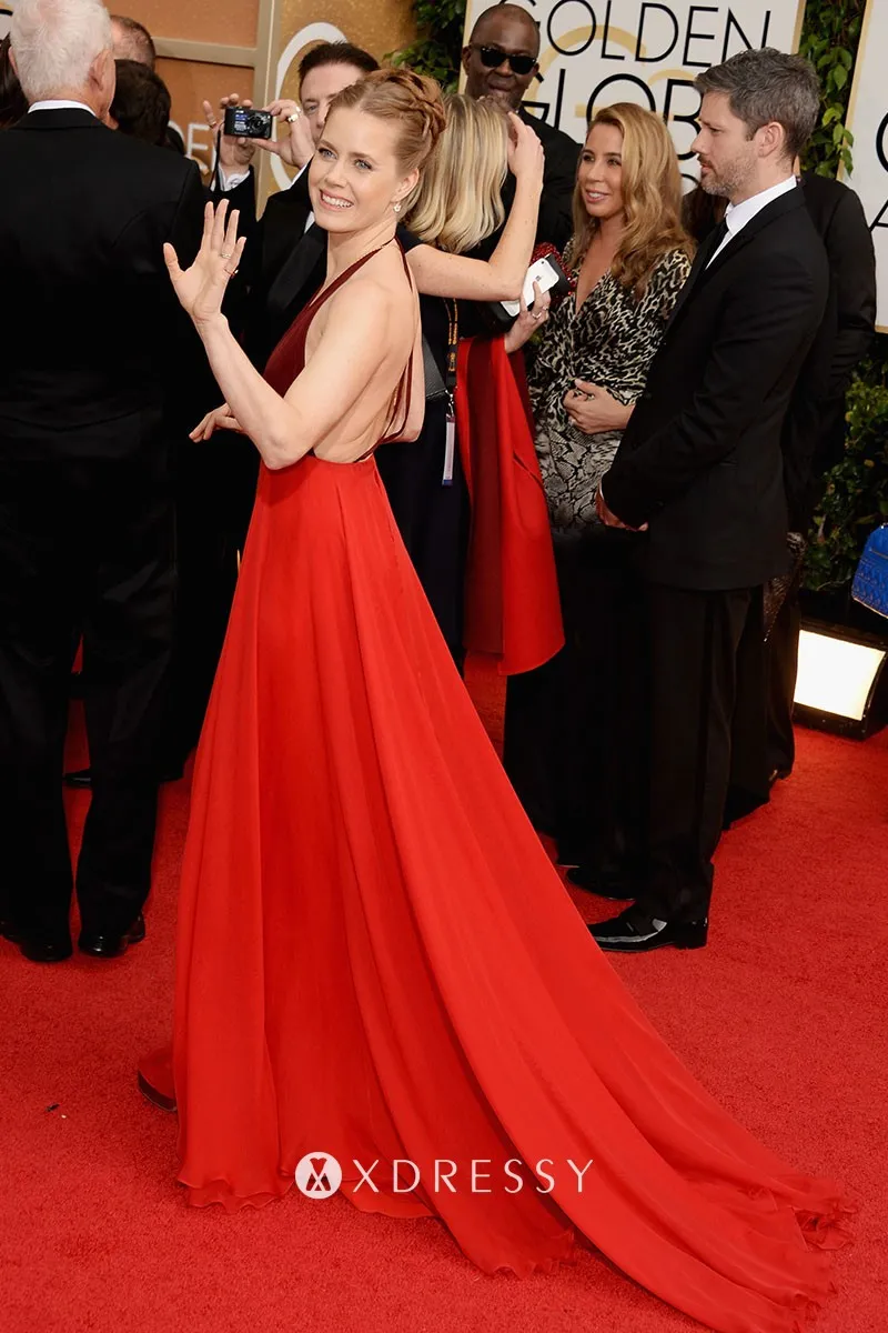 Amy Adams Two-tone Red Backless A-line Long Dress - Xdressy