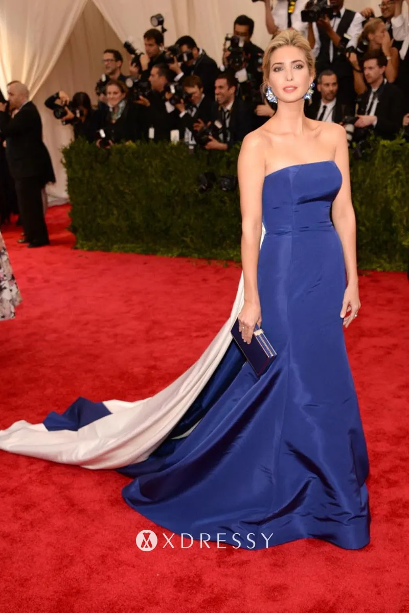Ivanka Trump Blue and White Long Train Prom Dress - Xdressy