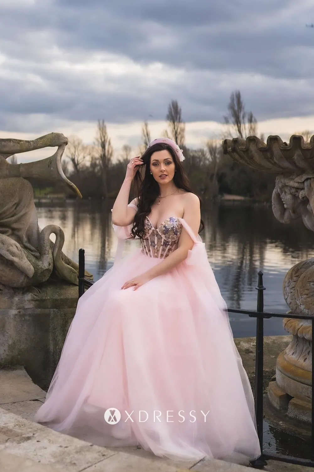 Pink Tulle Colorful Lace A-line Garden Wedding Dress - Xdressy