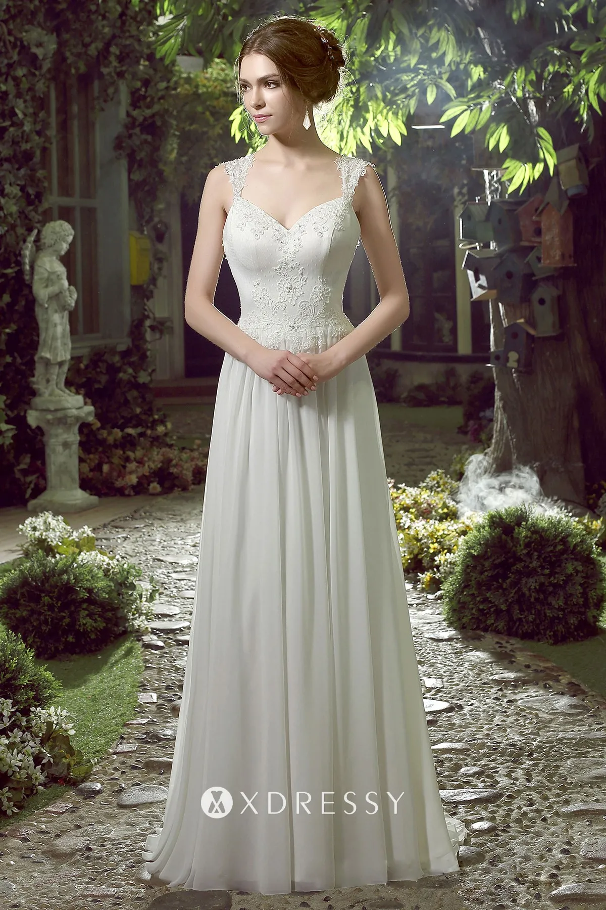 Queen Anna Neck Pleated Chiffon A-line Bridal Gown - Xdressy